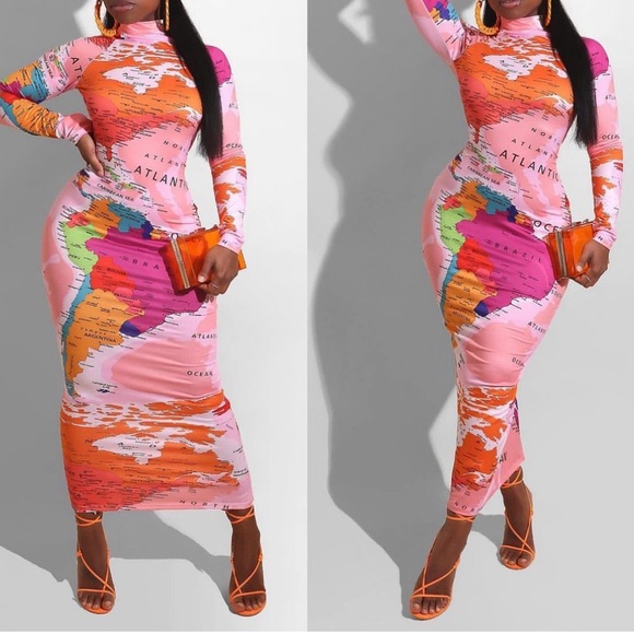 Dresses | Map Dress Maxi With Pink Undertones Mulitple Sizes | Poshmark